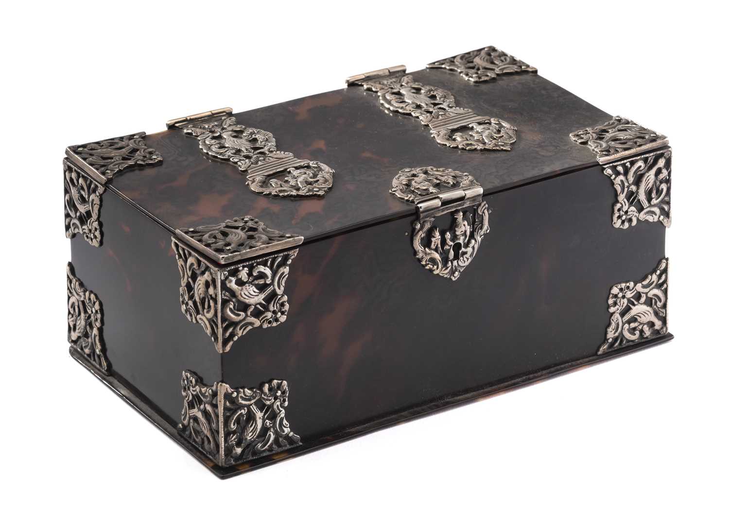 Lot 204 - A SILVER-MOUNTED TORTOISESHELL CASKET, DUTCH