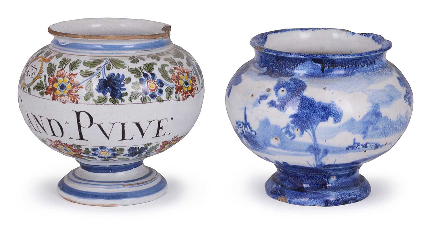 Lot 12 - TWO ITALIAN FAEINCE DRUG JARS