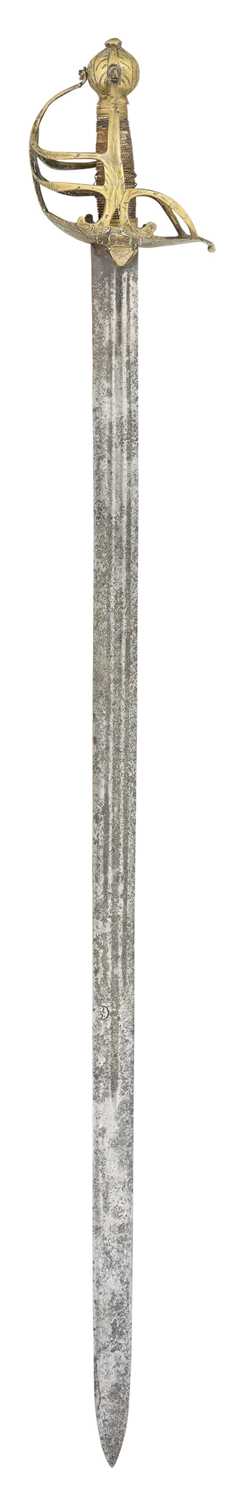 Lot 204 - A BACKSWORD WITH BRASS MORTUARY HILT, IN THE