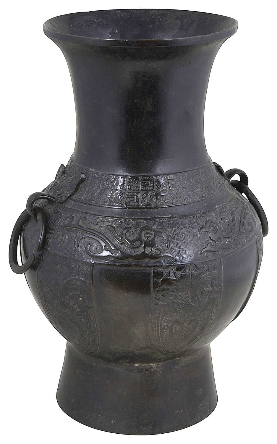 Lot 28 - A CHINESE ARCHAISTIC BRONZE 'HU' VASE