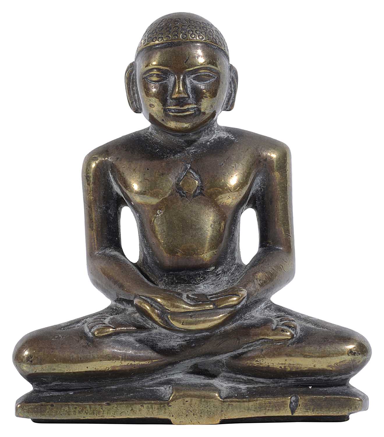 Lot 128 - A SMALL BRONZE FIGURE OF A JAIN TIRTHANKARA