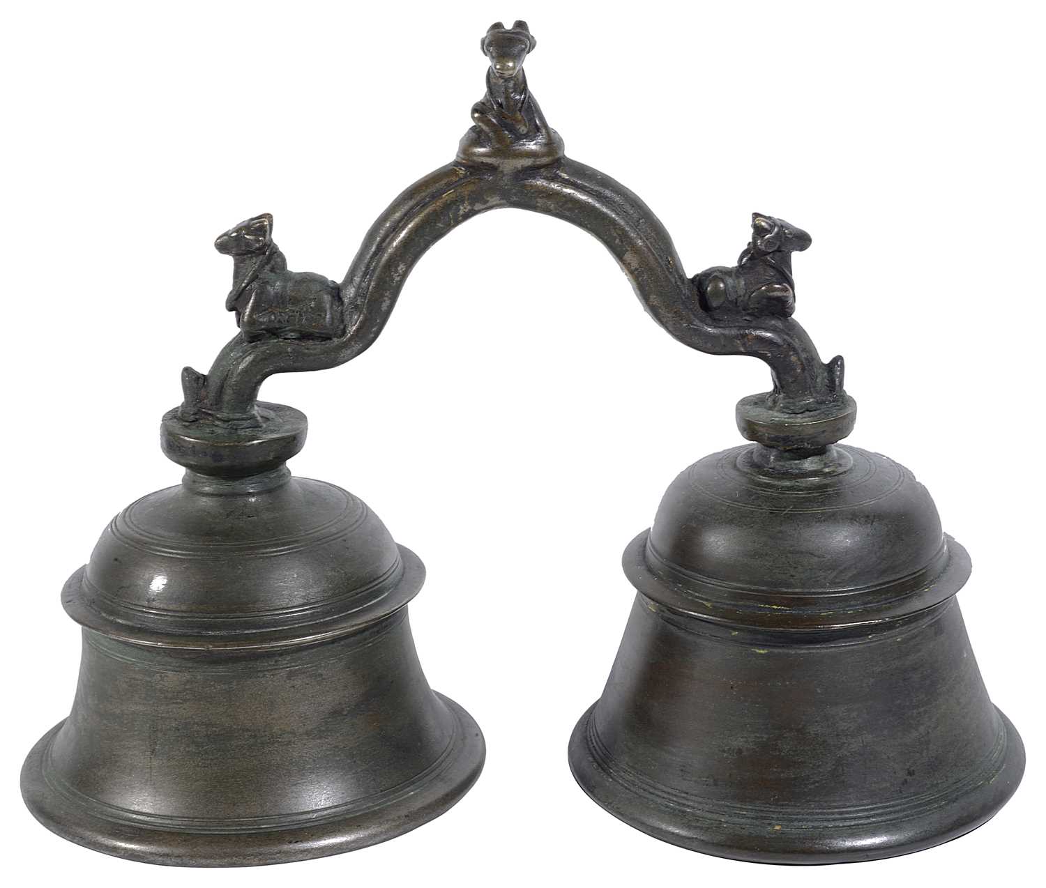 Lot 157 - A BRONZE DOUBLE TEMPLE BELL