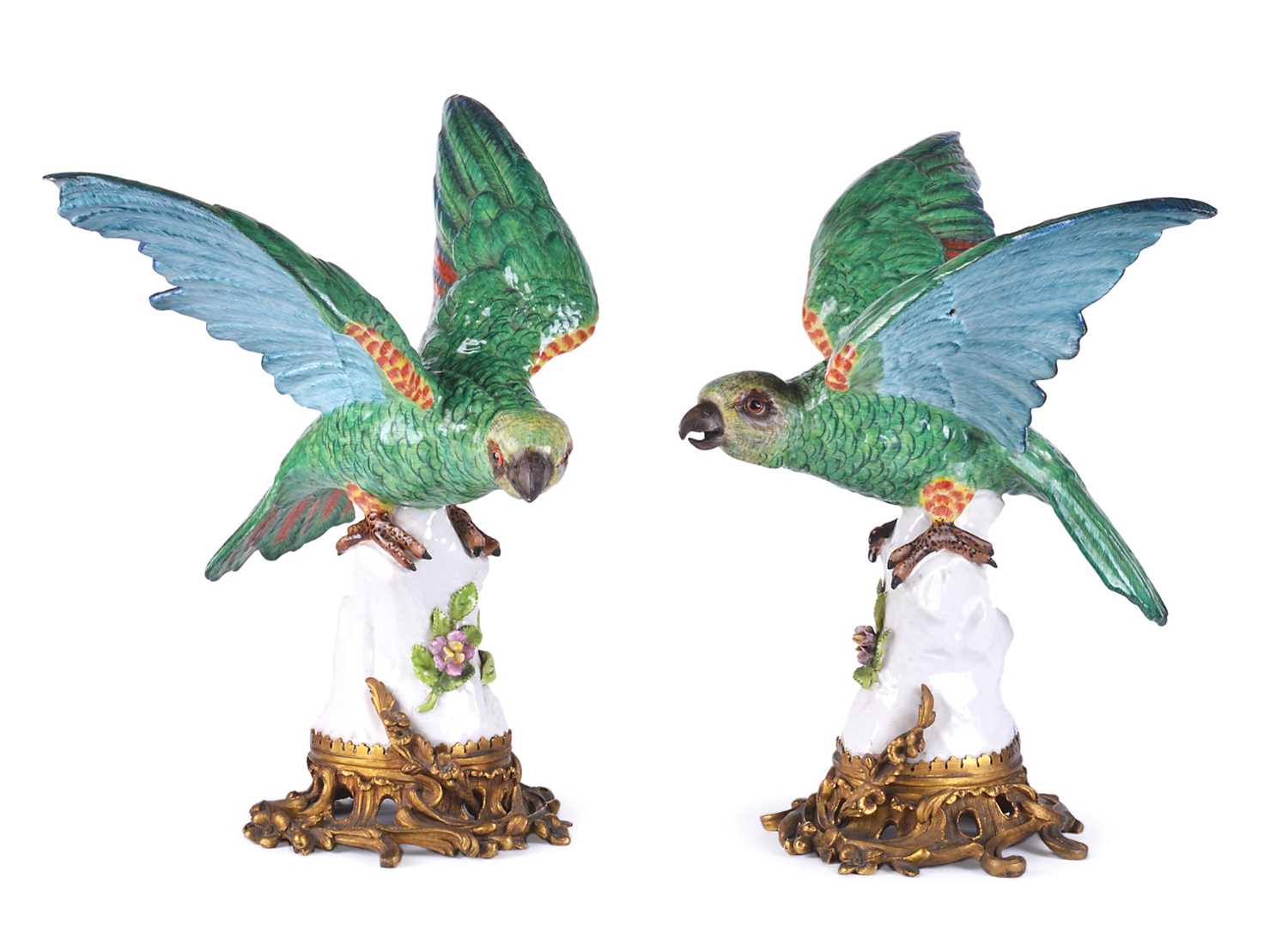 Lot 1 - A PAIR OF SAMSON MODELS OF GREEN PARAKEETS