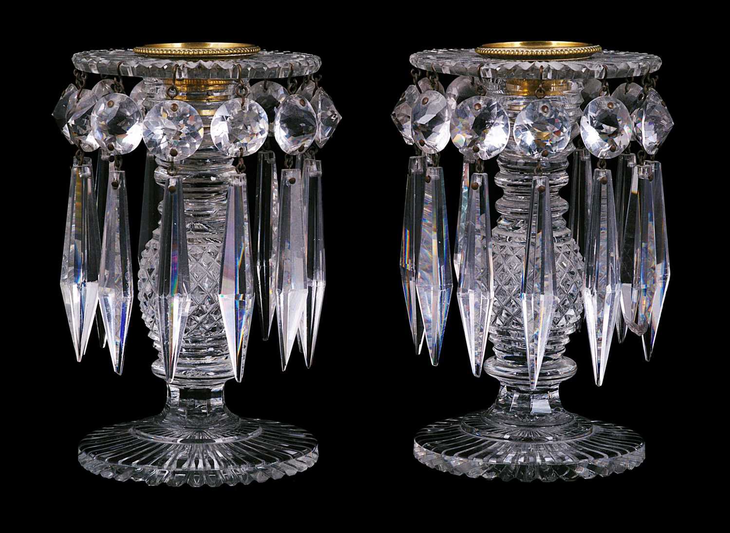 Lot 13 - A PAIR OF CUT-GLASS TABLE LUSTRES