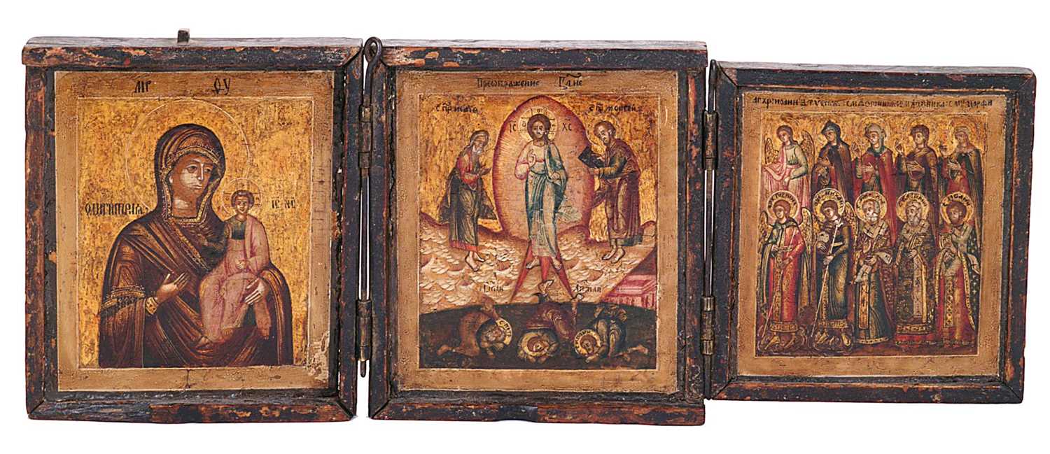 Lot 234 - A RUSSIAN TRIPTYCH ICON