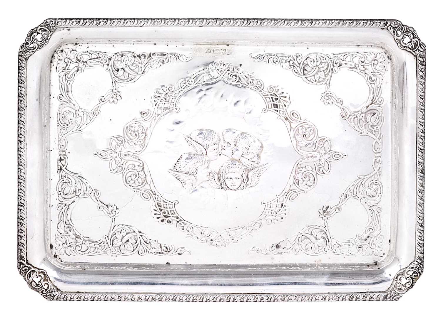 Lot 359 - AN EDWARDIAN SILVER DRESSING TABLE TRAY