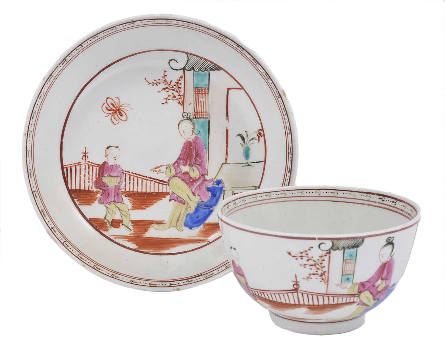 Lot 2 - A LOWESTOFT MANDARIN PATTERN TEABOWL AND