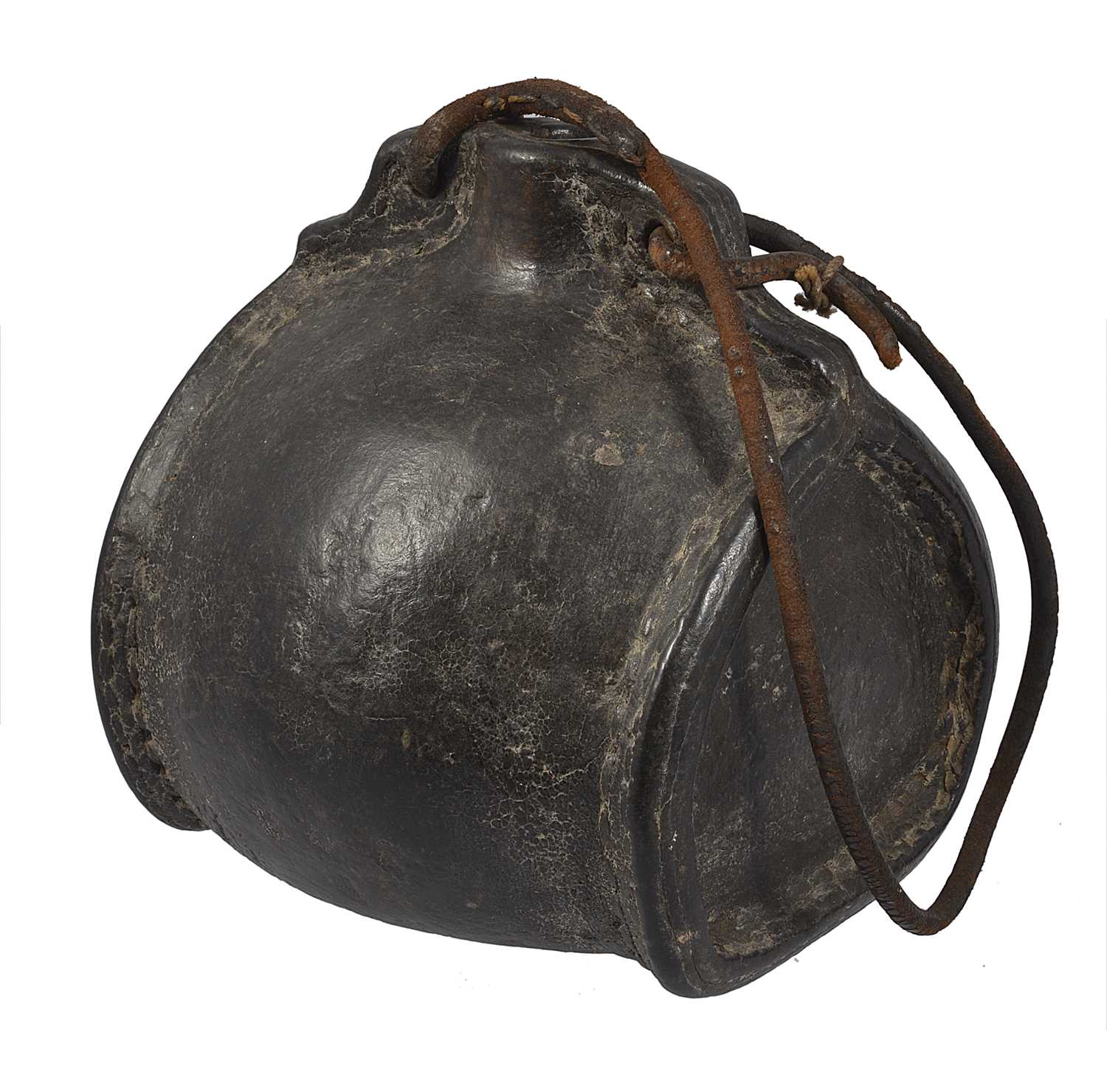 Lot 120 - AN ENGLISH LEATHER BOTTLE OR BOUGET (BLACK