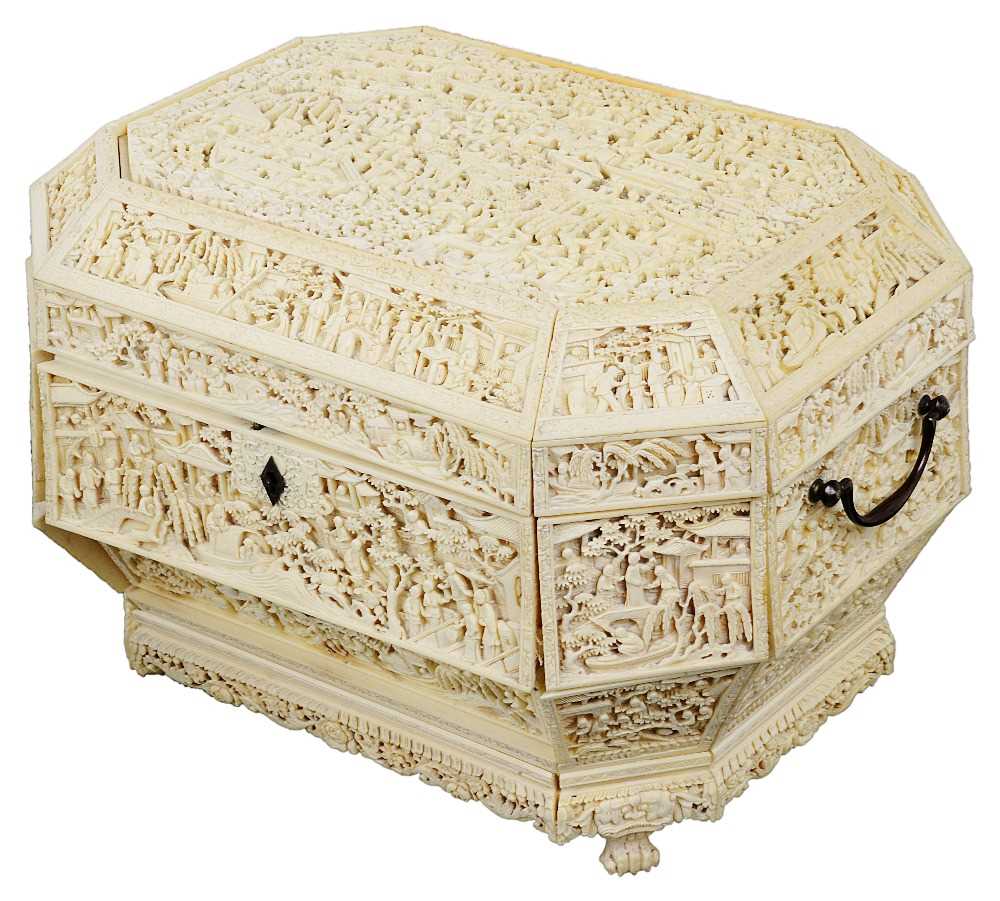 Lot 38 - ~A CHINESE IVORY WORK BOX