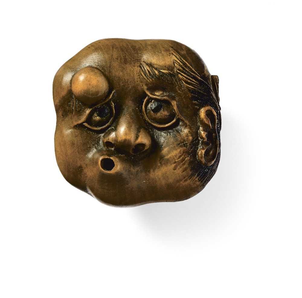 Lot 44 - A LARGE JAPANESE DOUBLE MASK NETSUKE OF OKAME