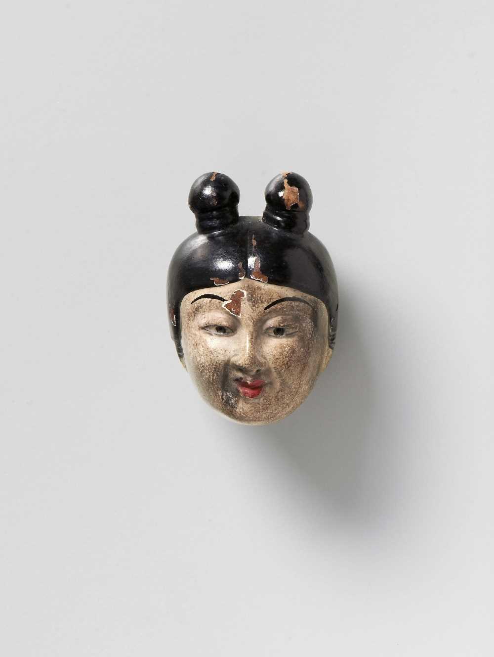 Lot 63 - A JAPANESE MASK NETSUKE OF GOJO