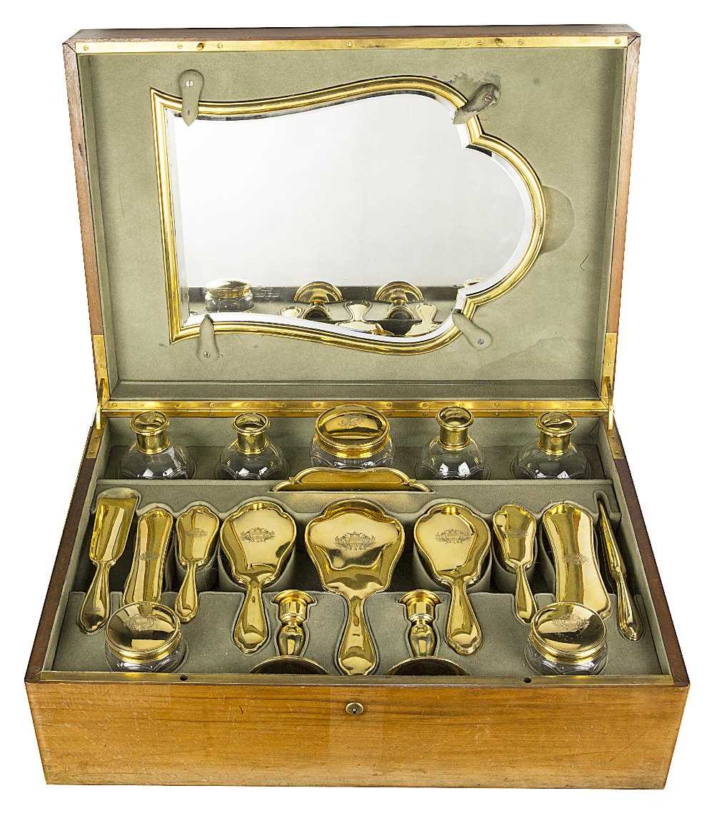 Lot 525 - A FRENCH SILVER-GILT DRESSING TABLE SET
