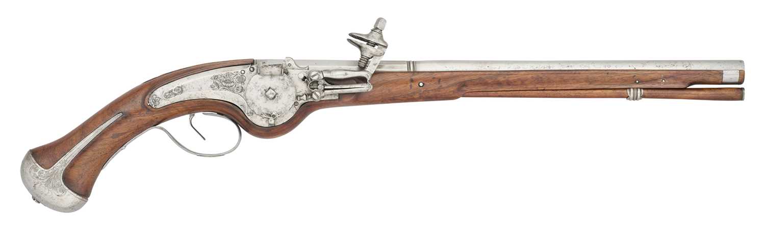 Lot 440 - A 28 BORE GERMAN WHEEL-LOCK HOLSTER PISTOL,