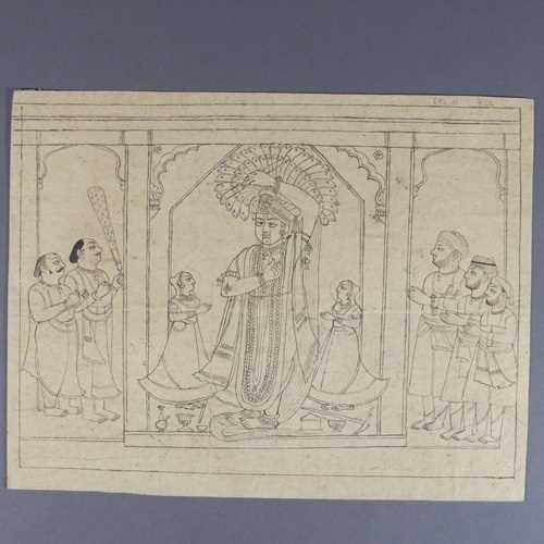 Lot 144 - A DRAWING OF KRISHNA WITH DEVOTEES