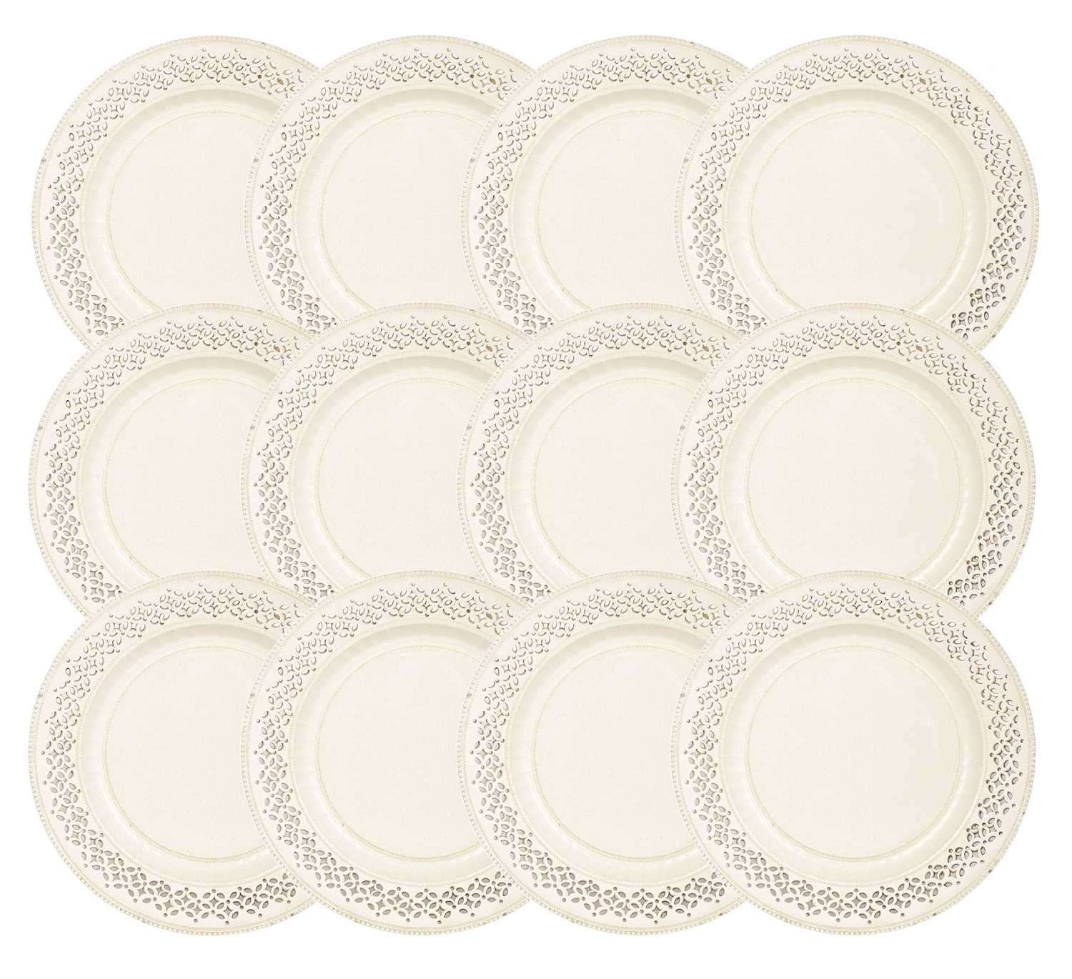Lot 40 - A SET OF TWELVE ENGLISH CREAMWARE PLATES