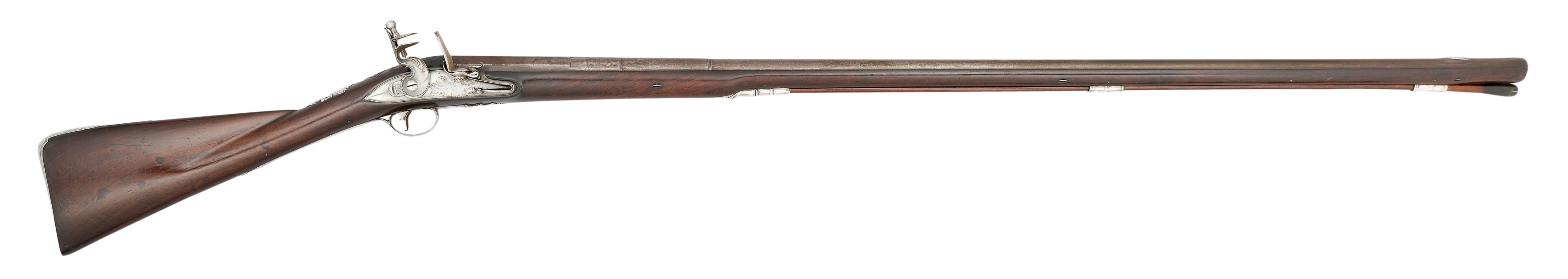 Lot 395 - A RARE 11 BORE SILVER-MOUNTED FLINTLOCK