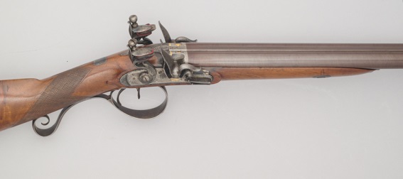 Lot 412 - A 25 BORE D.B. FLINTLOCK SPORTING GUN BY