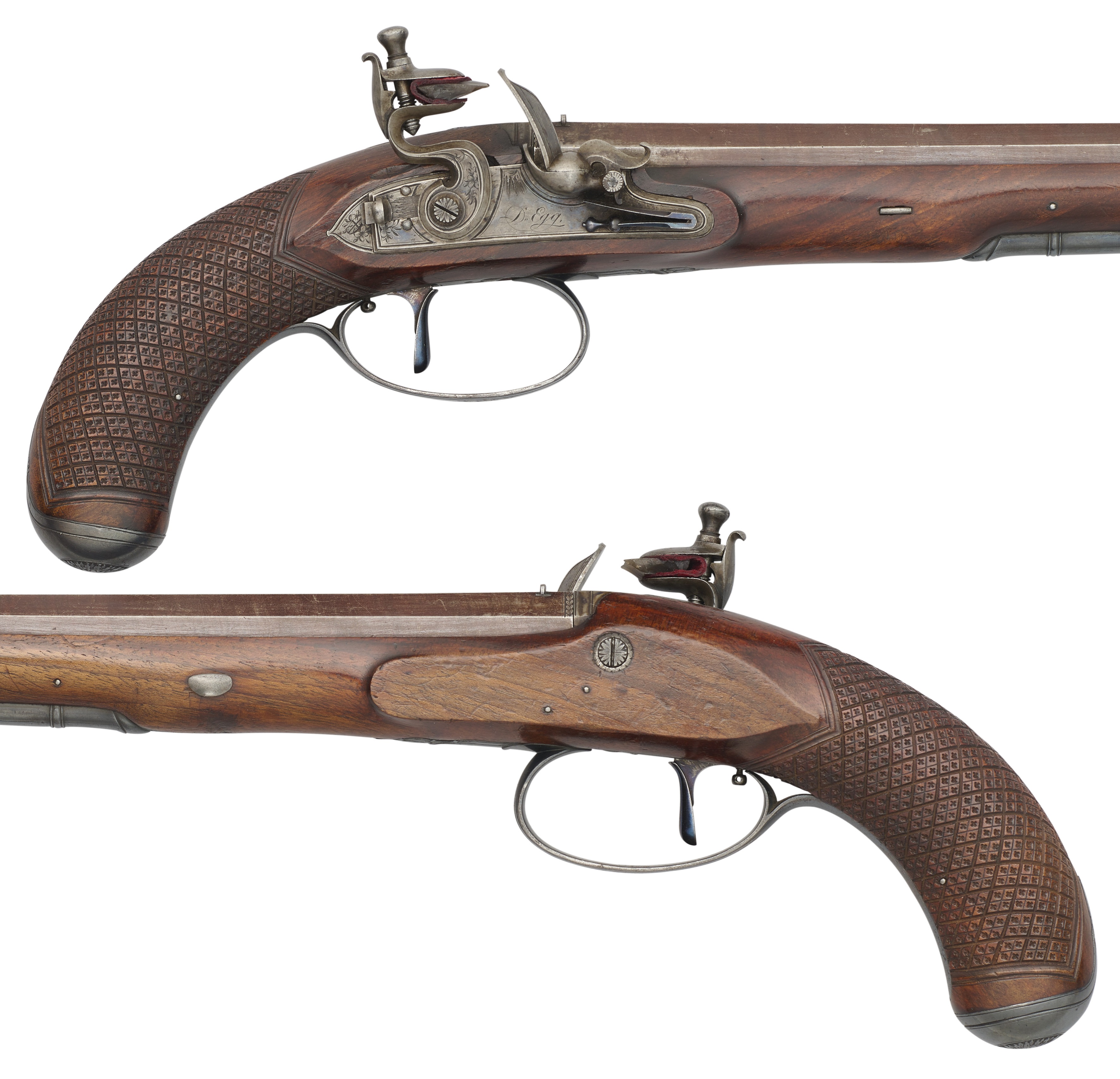 Lot 422 - A FINE CASED PAIR OF 32 BORE FLINTLOCK