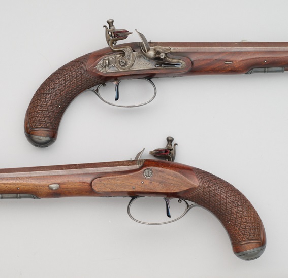 Lot 422 - A FINE CASED PAIR OF 32 BORE FLINTLOCK