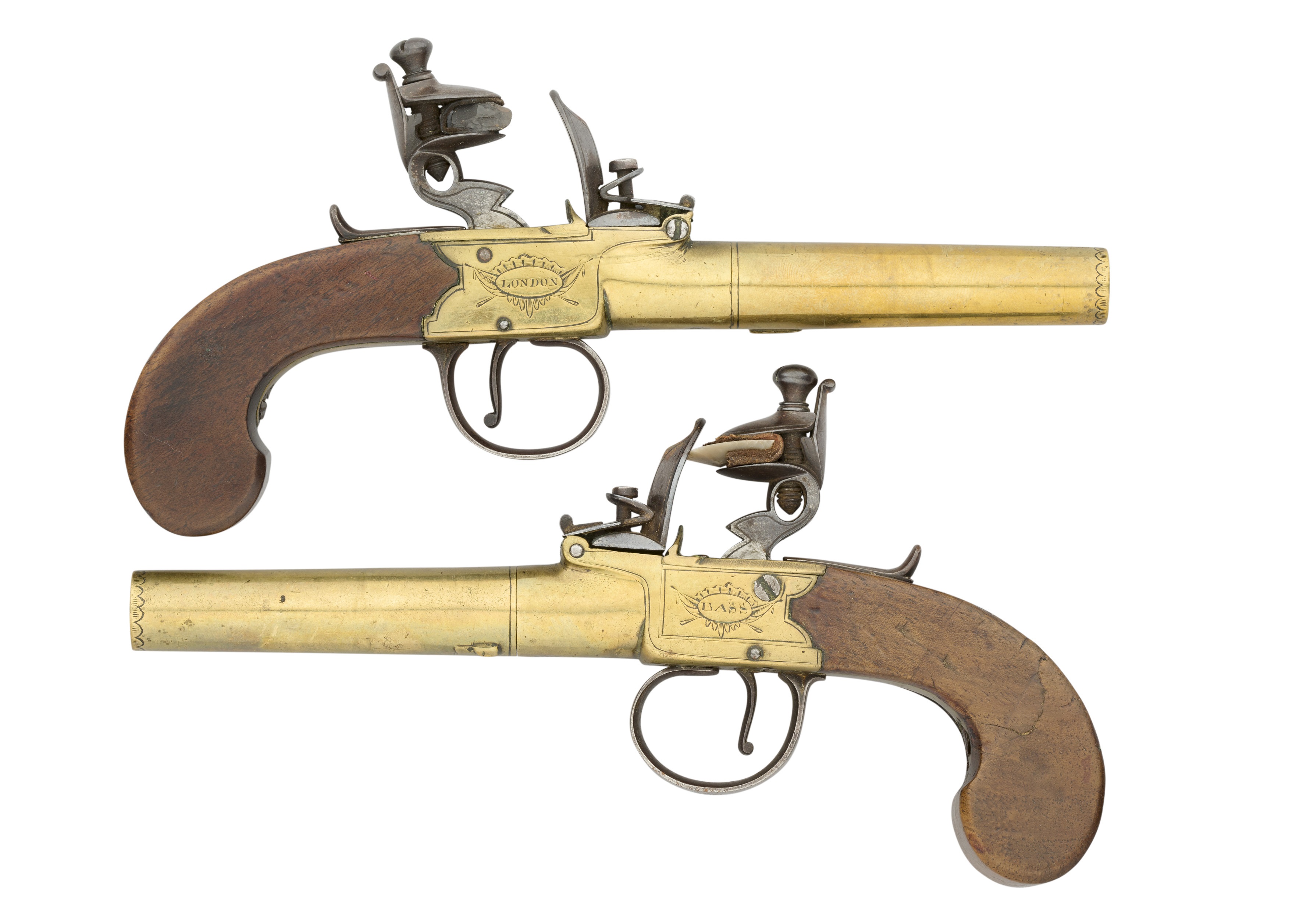 Lot 457 - A CASED PAIR OF 60 BORE FLINTLOCK BOX-LOCK