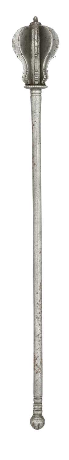 Lot 68 - A SOUTH INDIAN MACE FORMED ENTIRELY OF STEEL,