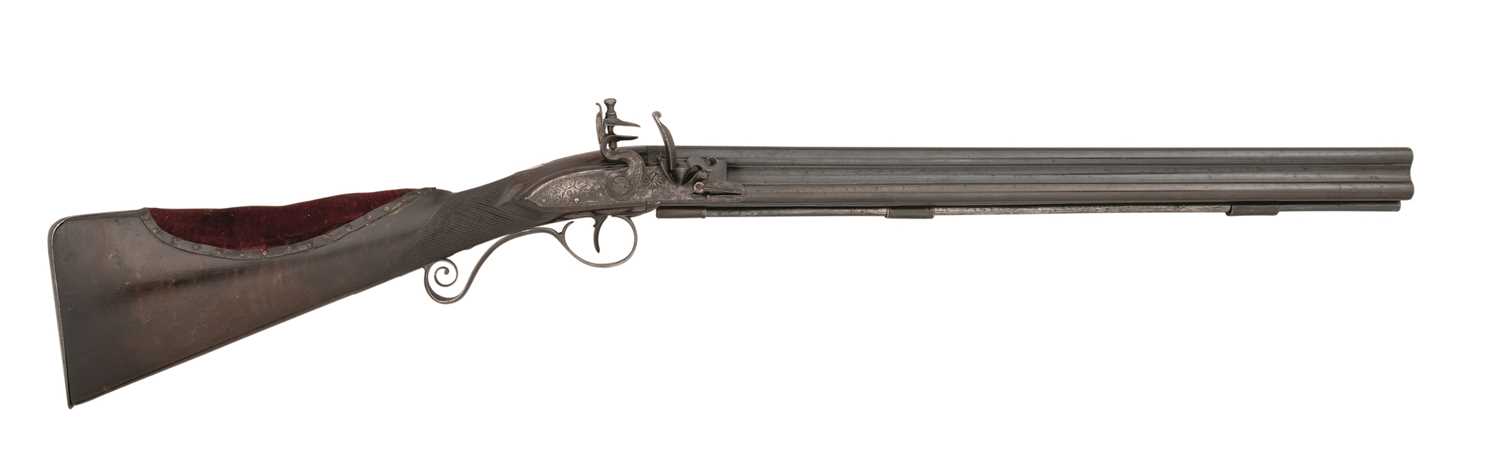 Lot 233 - A RARE 80 BORE FLINTLOCK GOOSE RIFLE BY