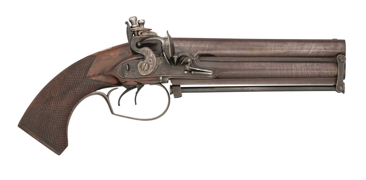 Lot 286 - A 14 BORE FLINTLOCK OVER-AND-UNDER HOWDAH