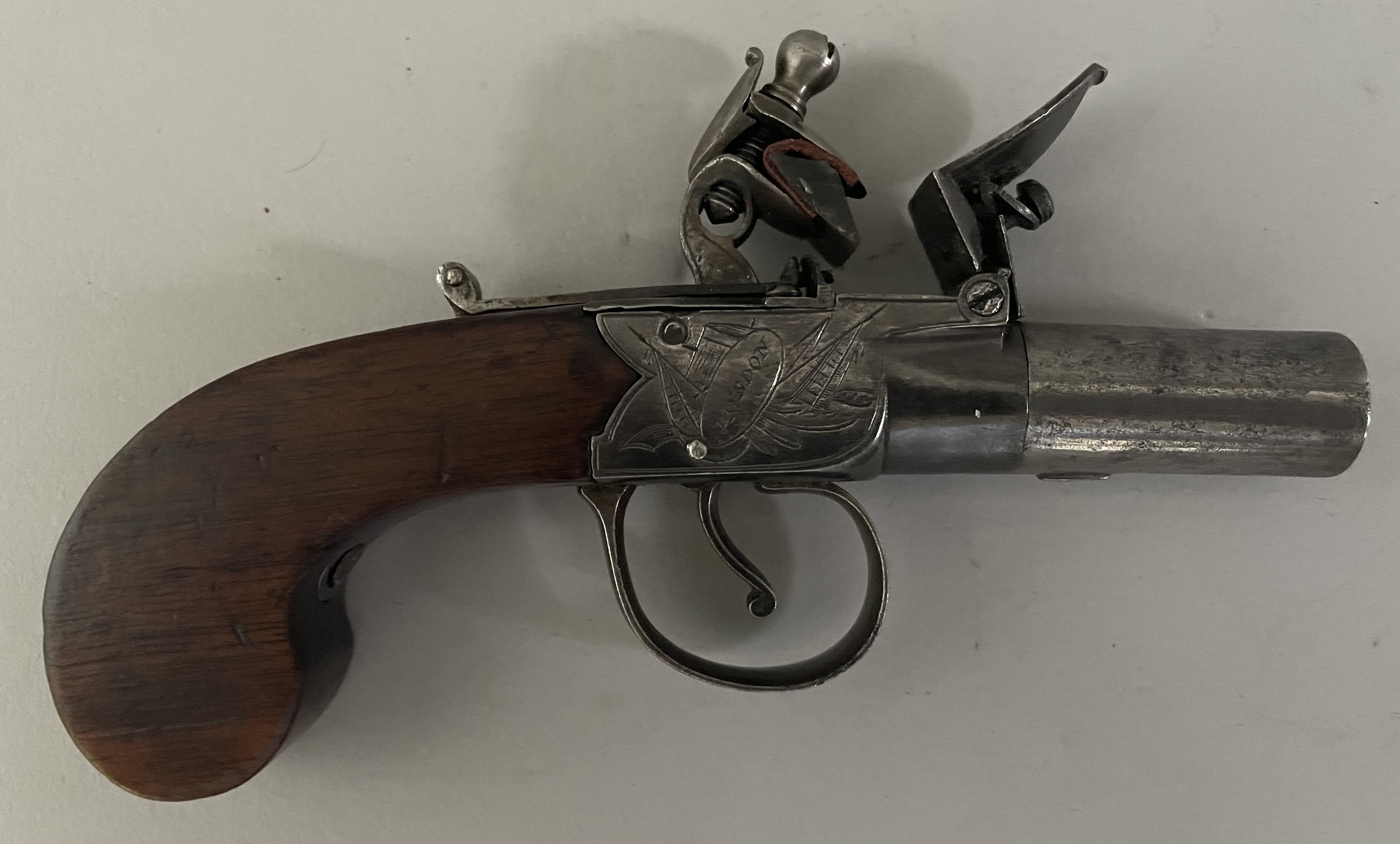 Lot 463 - A 40 BORE FLINTLOCK BOX-LOCK POCKET PISTOL