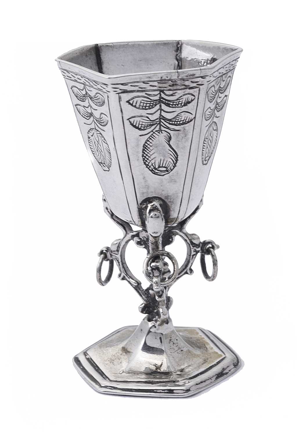 Lot 76 - A DUTCH SILVER MINIATURE GOBLET, UNMARKED,