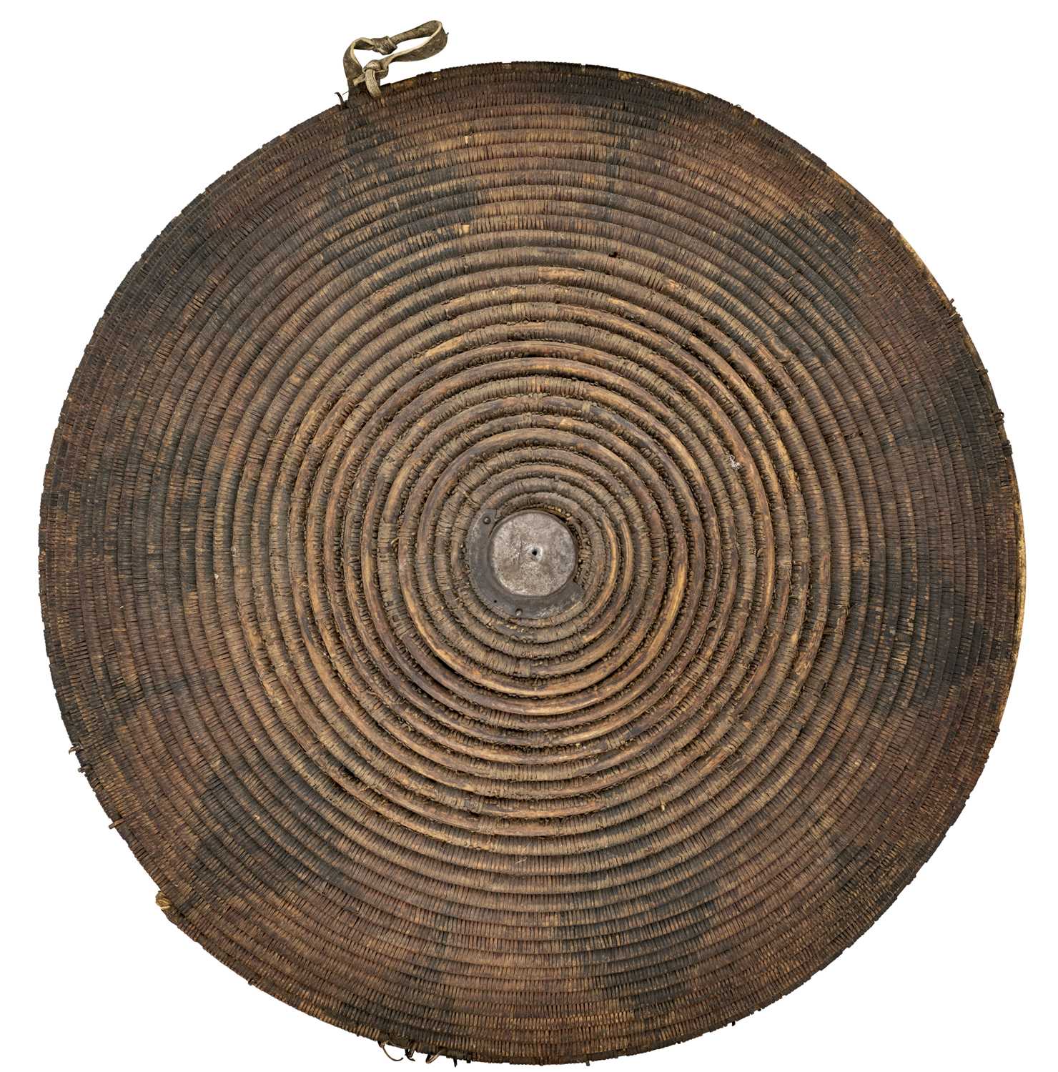 Lot 129 - A RARE TIBETAN CIRCULAR CANE SHIELD,