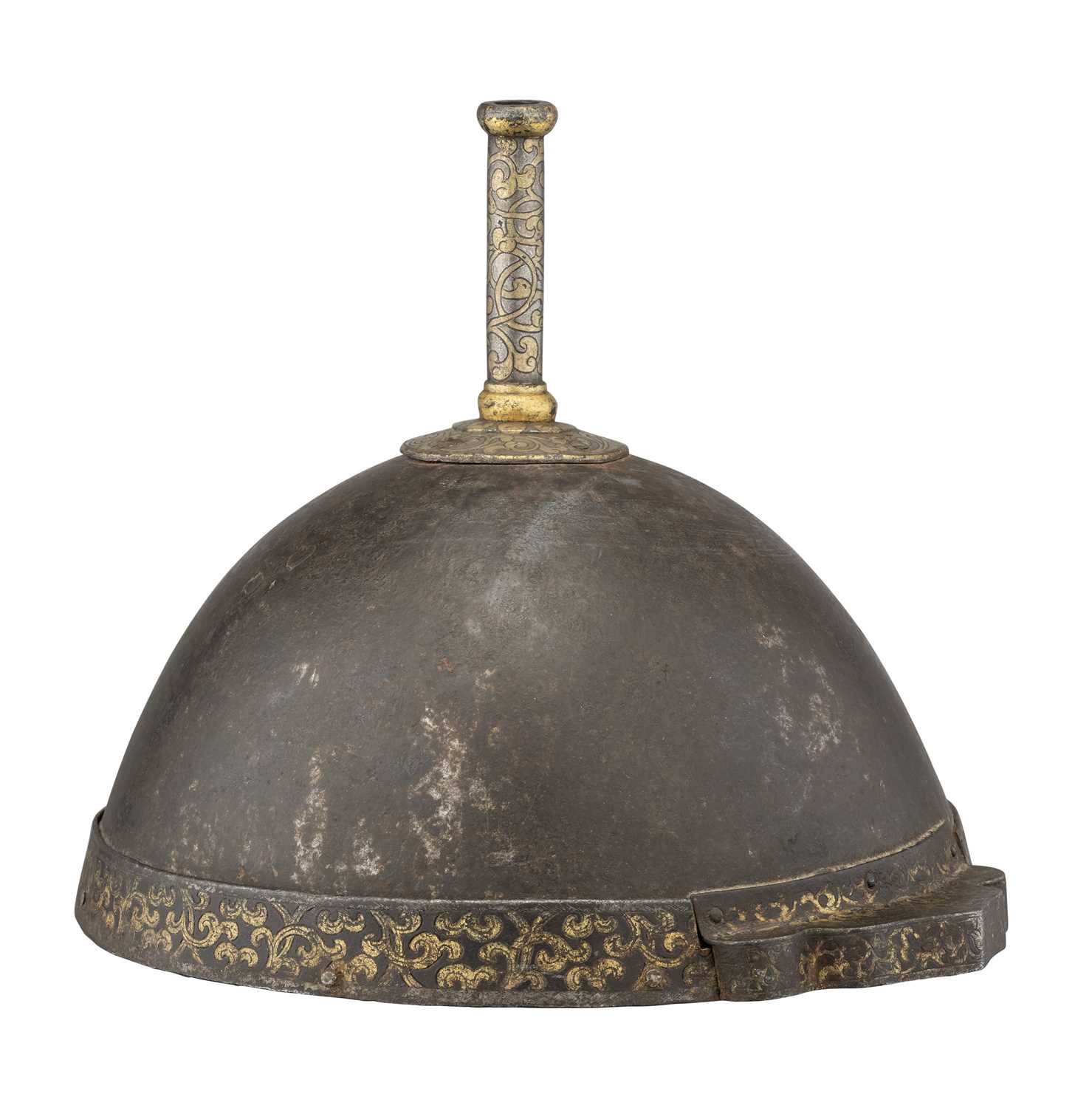 Lot 132 - A DECORATED HIMALAYAN RUSSET IRON HELMET,