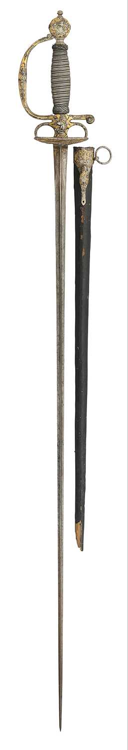Lot 213 - A FRENCH SMALL-SWORD WITH CHISELLED AND GILT