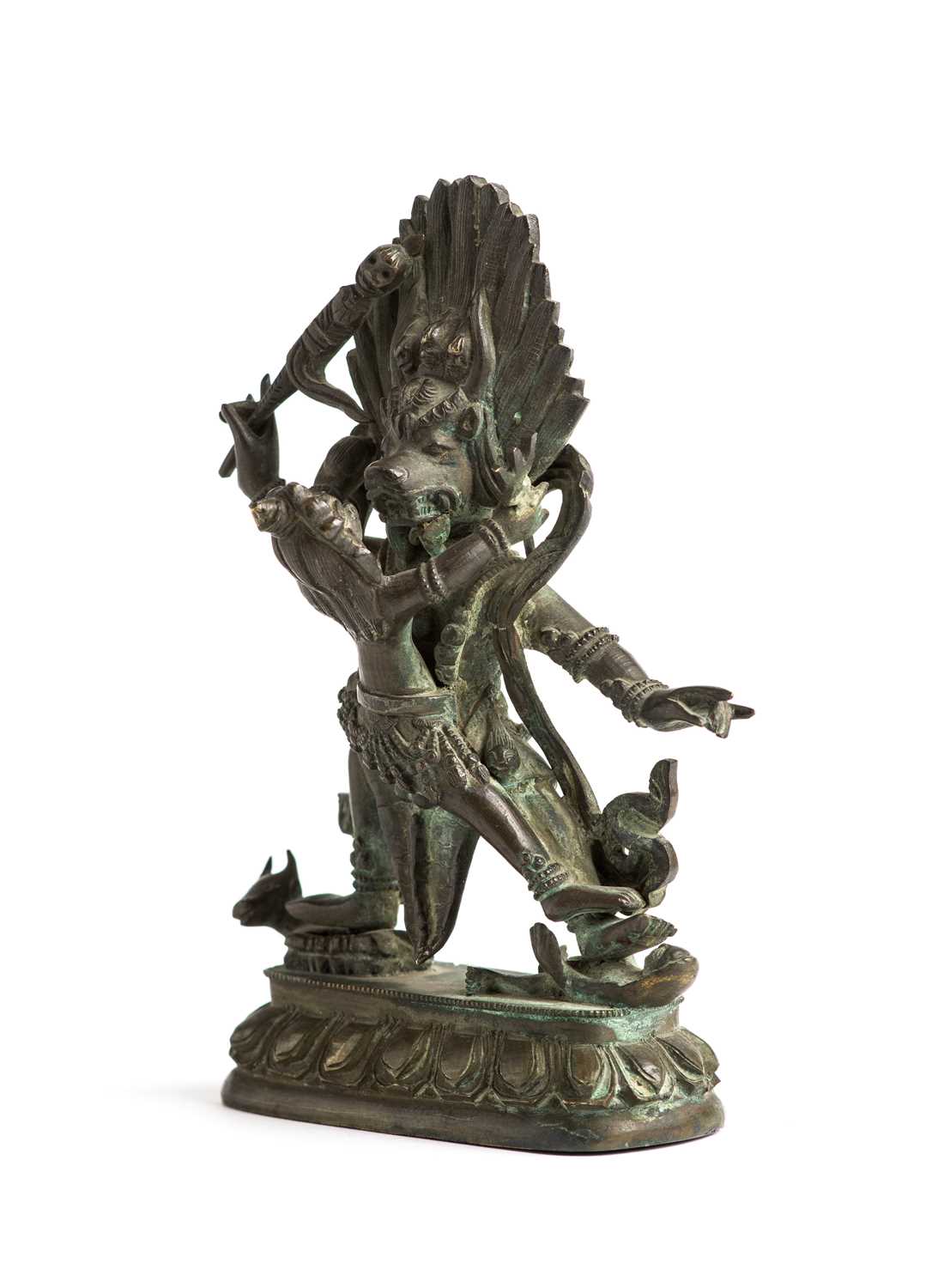 Lot 65 - A SINO-TIBETAN BRONZE FIGURE OF YAMA IN