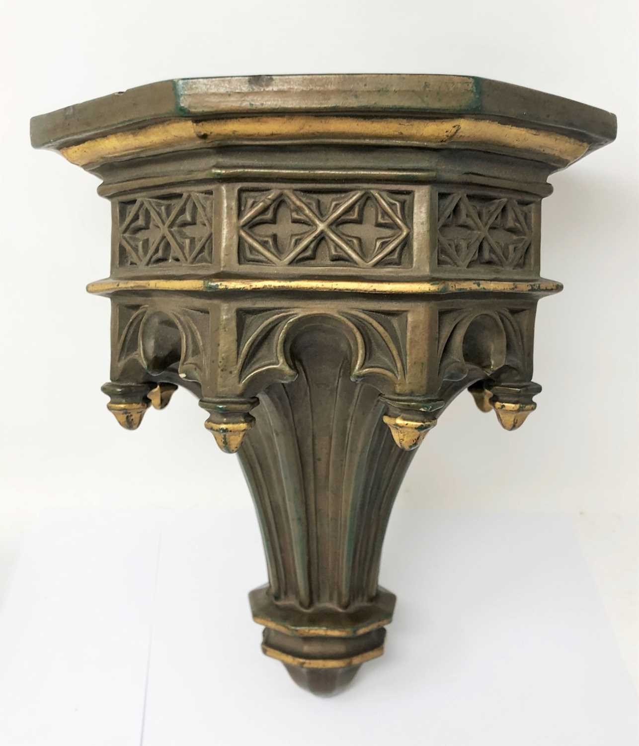 Lot 277 - A BRONZE GLAZED POTTERY 'GOTHIC' WALL
