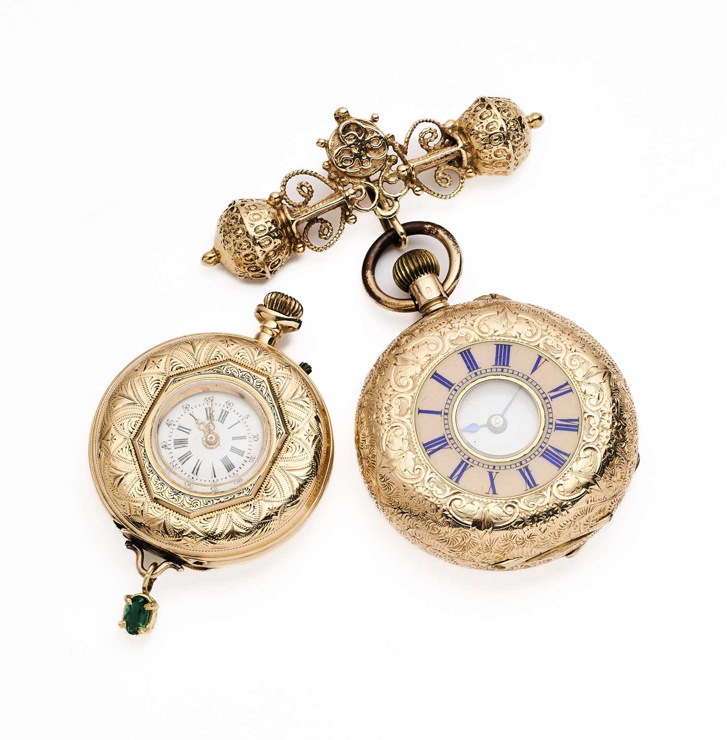 Lot 153 - TWO LADIES' GOLD POCKET WATCHES, SWISS,