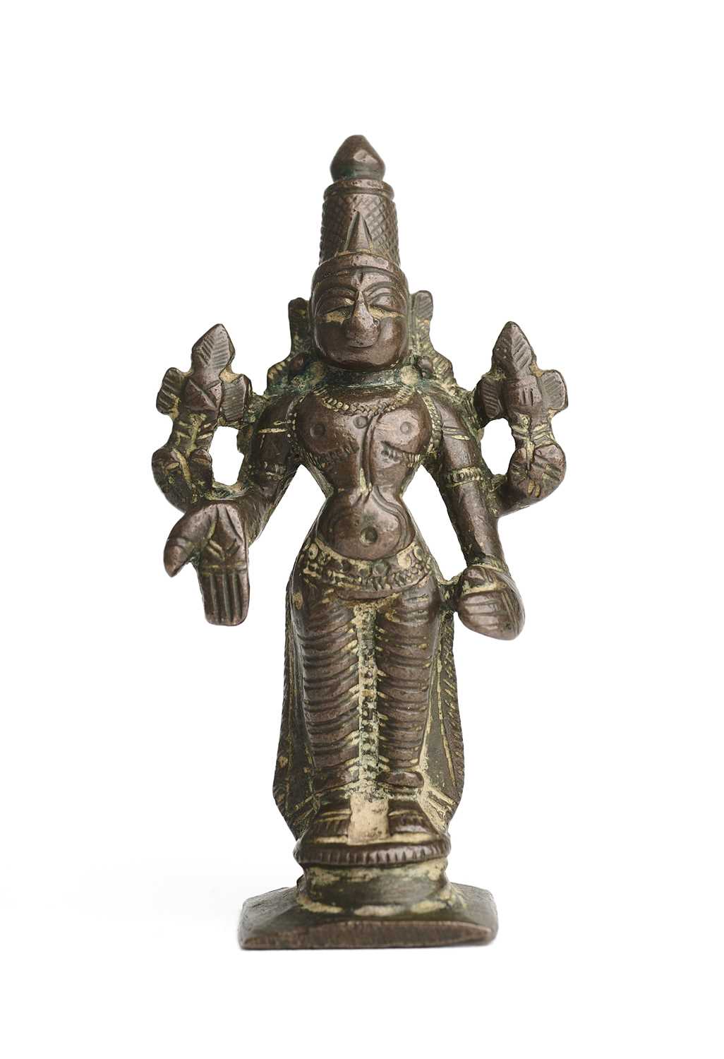 Lot 147 - A SMALL BRONZE FIGURE OF VISHNU, SOUTH INDIA,