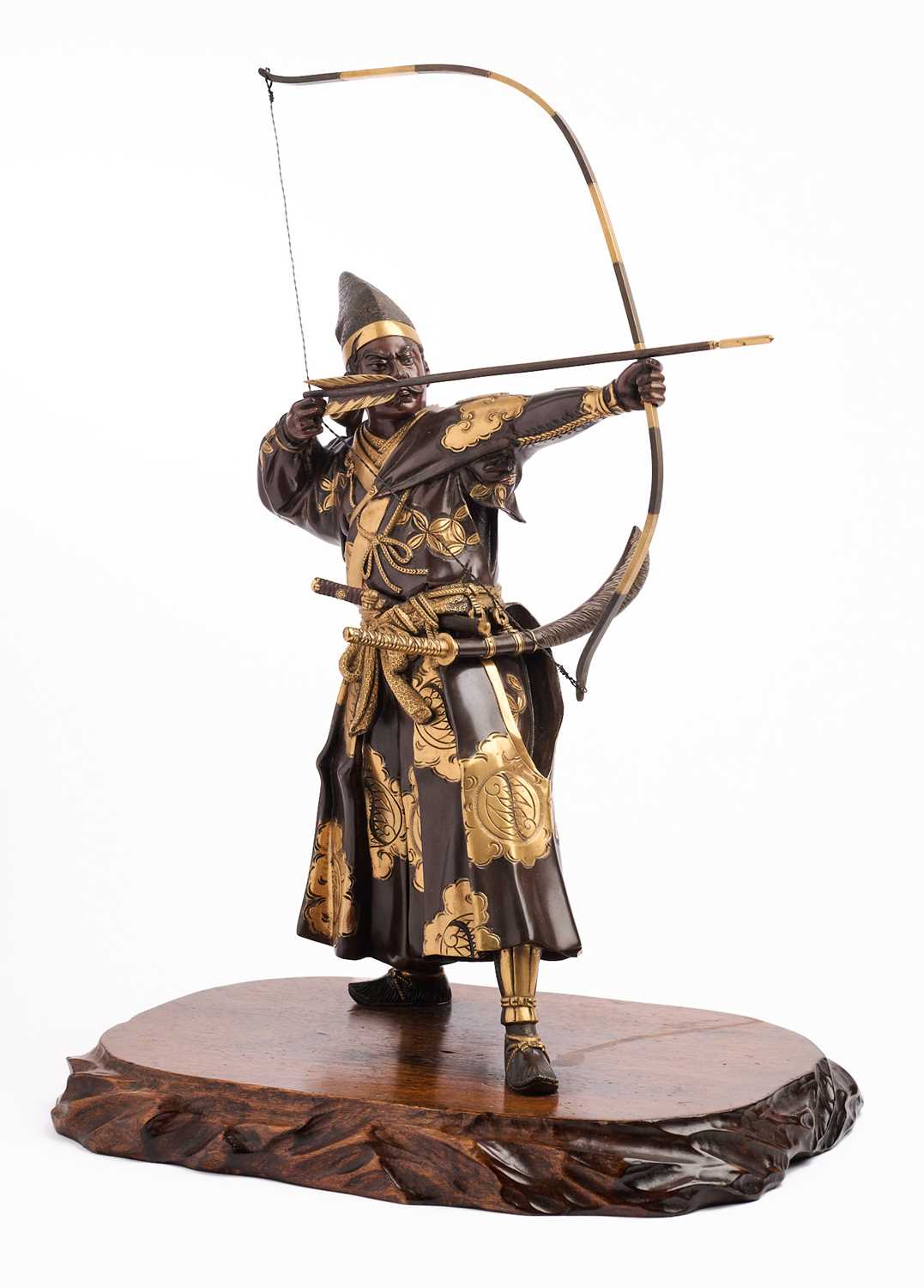 Lot 135 - A JAPANESE BRONZE OKIMONO OF AN ARCHER,