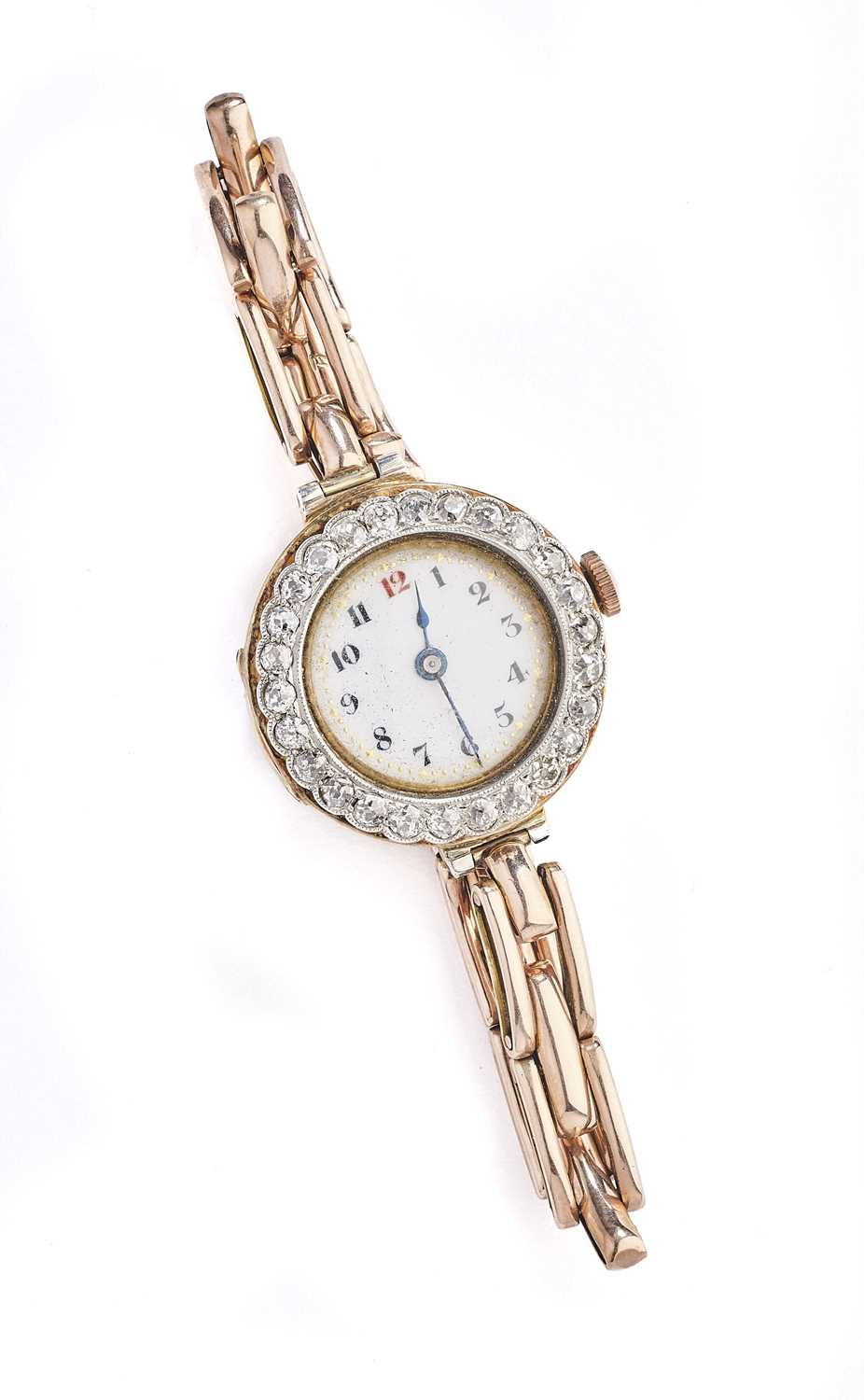 Lot 160 - A LADY'S DIAMOND AND GOLD WRISTLET WATCH,