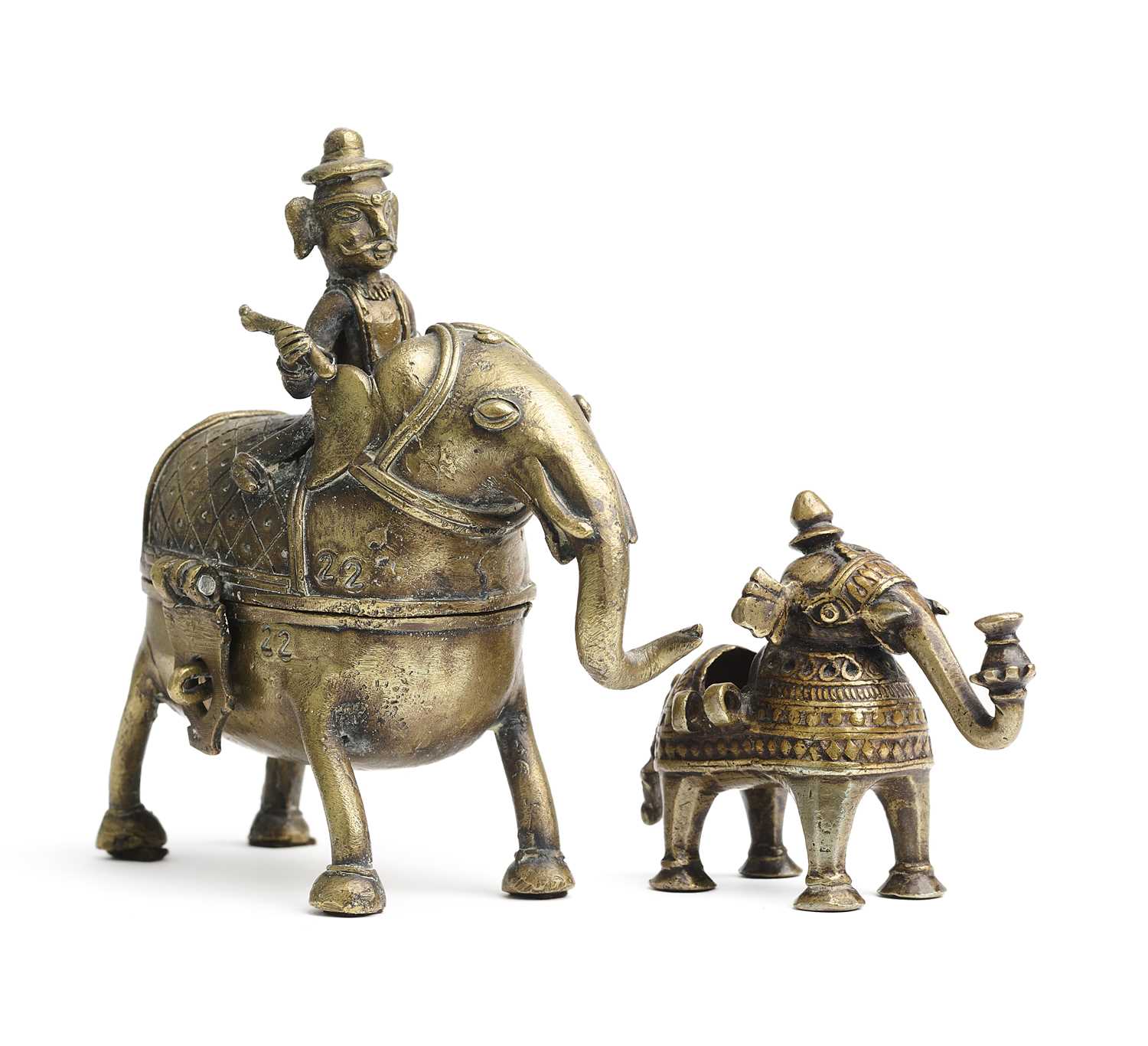Lot 143 - TWO BRONZE PAN BOXES IN THE FORM OF