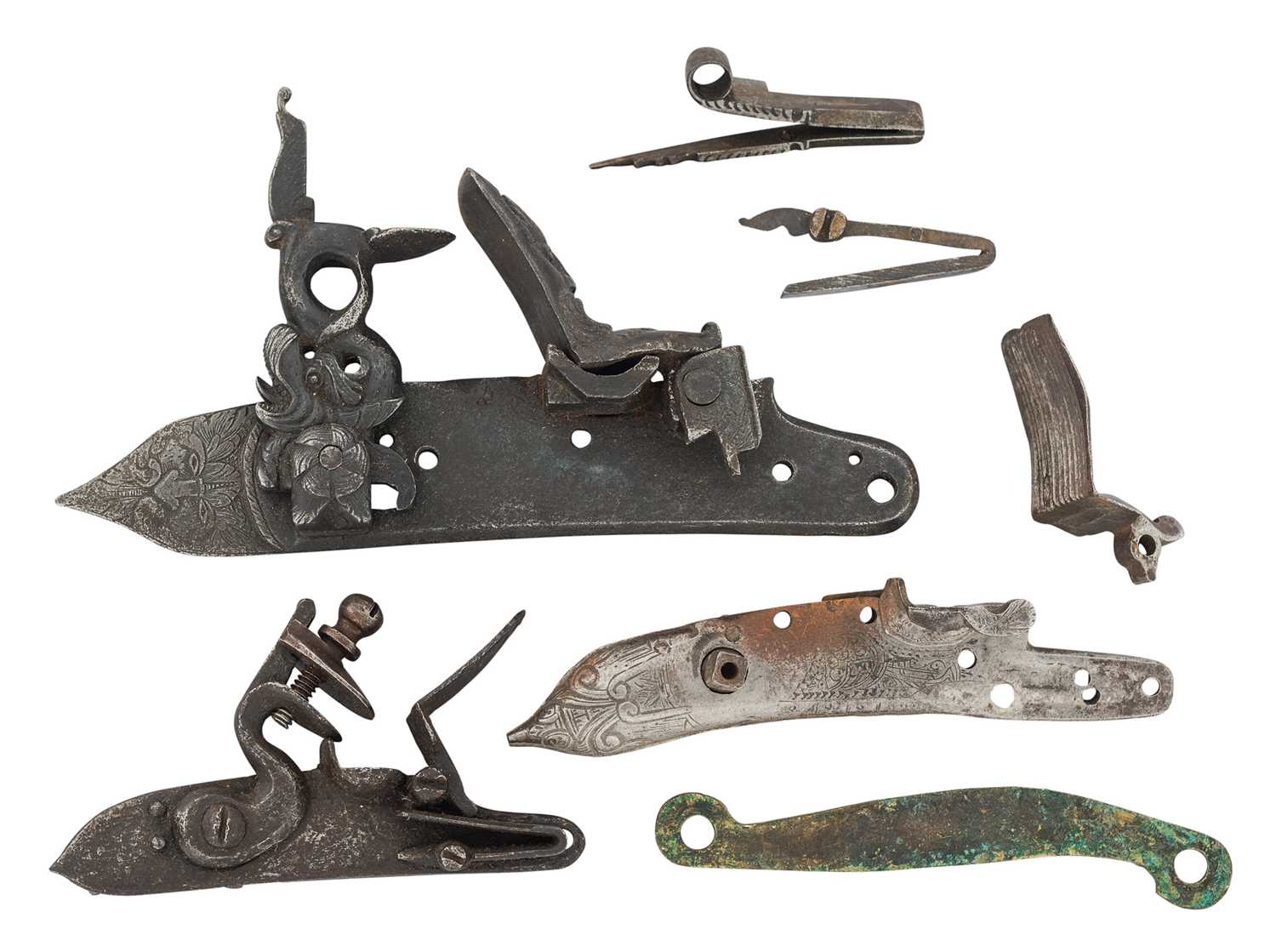 Lot 164 - THREE DETACHED FLINTLOCKS, LATE 17TH/18TH