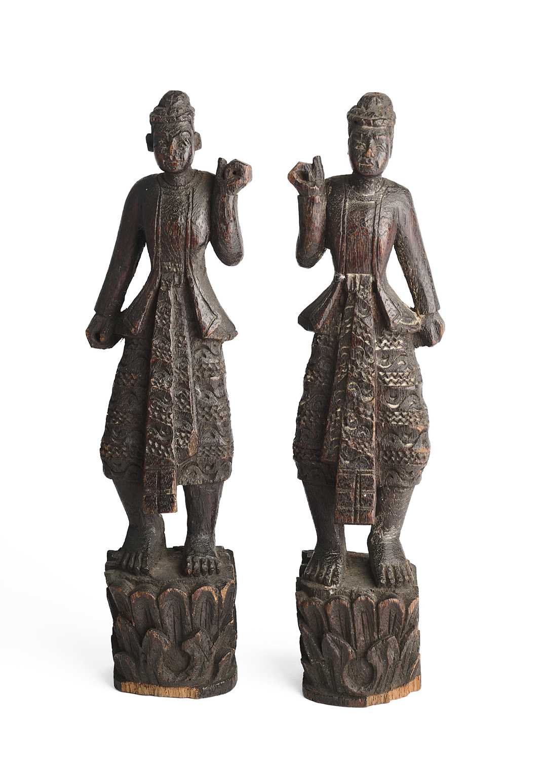 Lot 399 - TWO SMALL CARVED WOOD FIGURES, BURMA (NOW