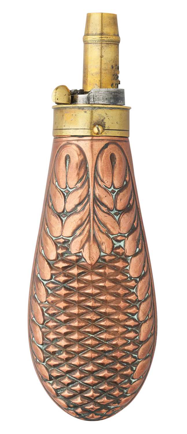 Lot 613 - A COPPER POWDER-FLASK, EARLY 19TH CENTURY