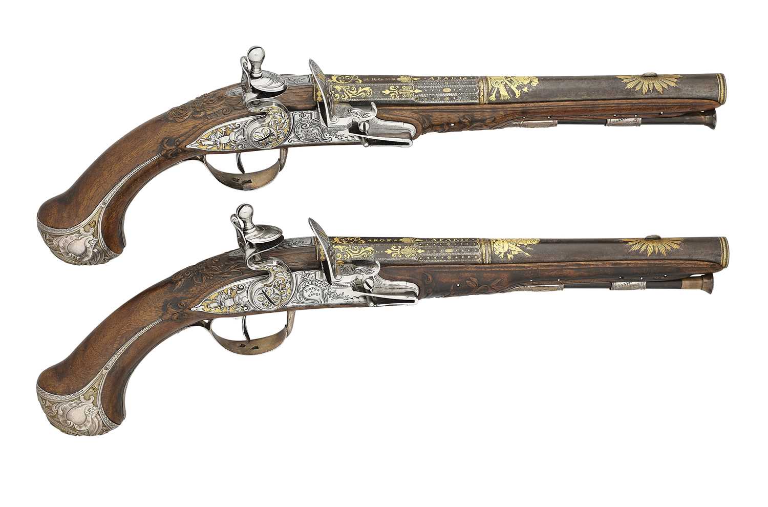 Lot 276 - A FINE PAIR OF 25 BORE FRENCH SILVER-MOUNTED
