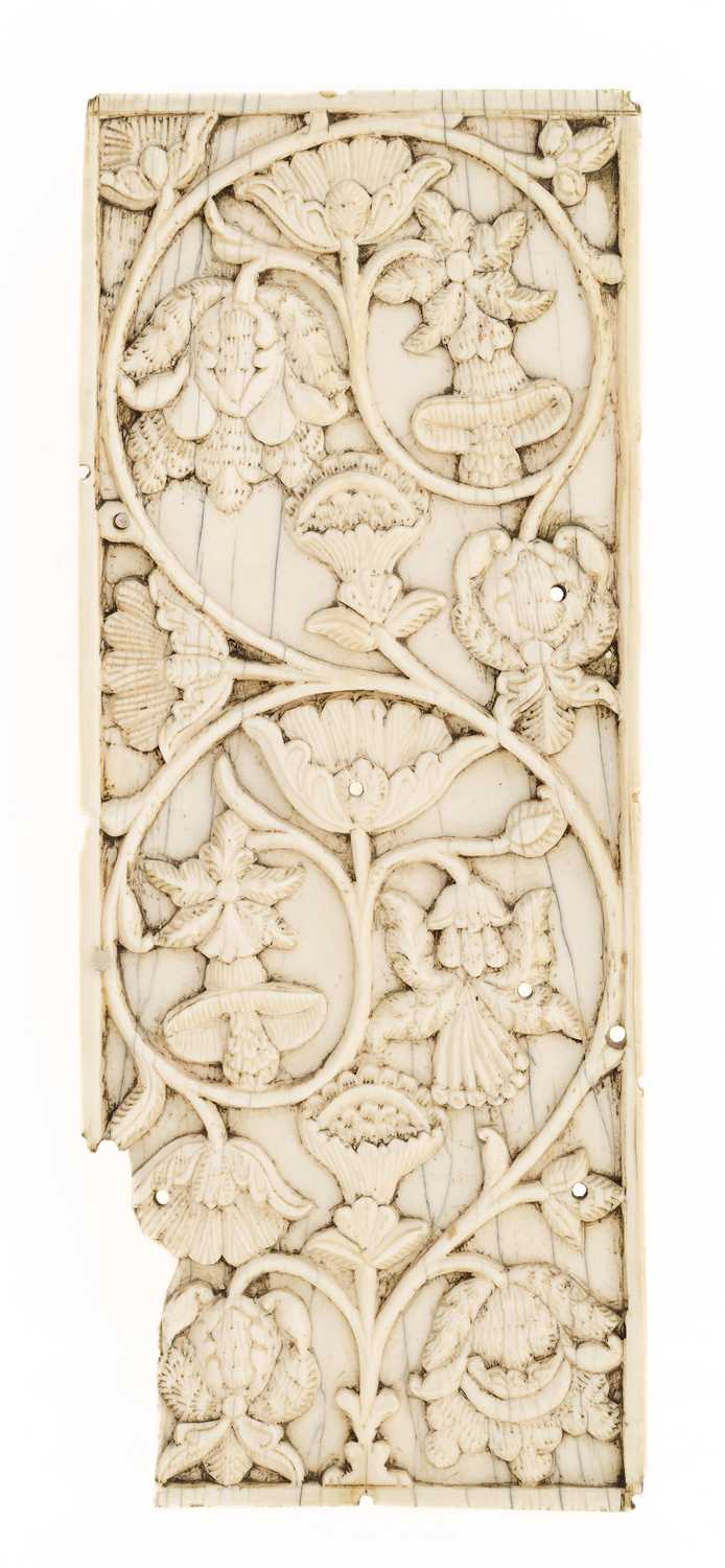 Lot 152 - A CARVED IVORY PANEL FROM A CABINET, SRI