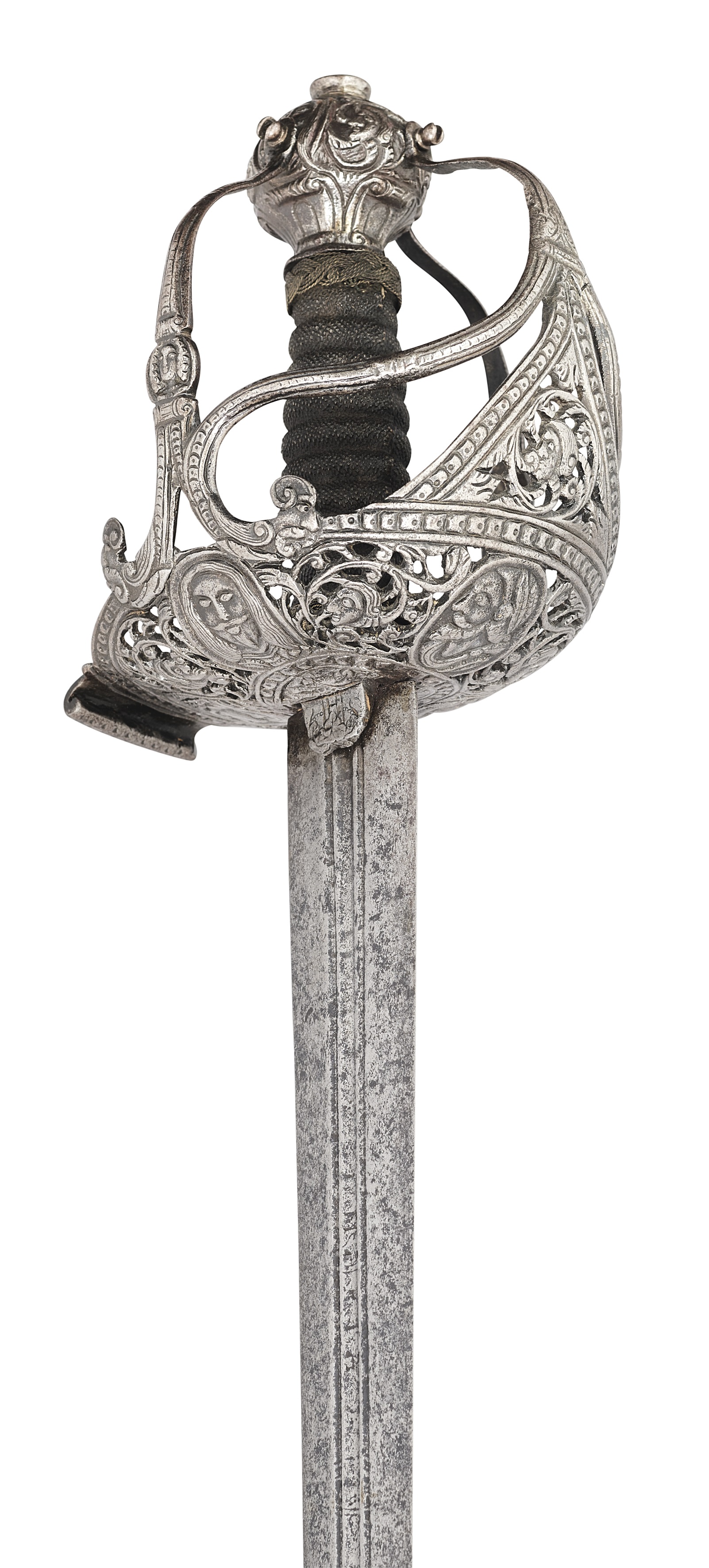 Lot 162 - A FINE ENGLISH 'MORTUARY' HILTED BROADSWORD,
