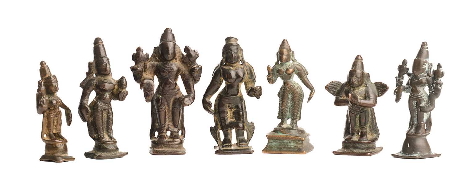 Lot 131 - SEVEN SMALL BRONZE FIGURES OF HINDU DEITIES,