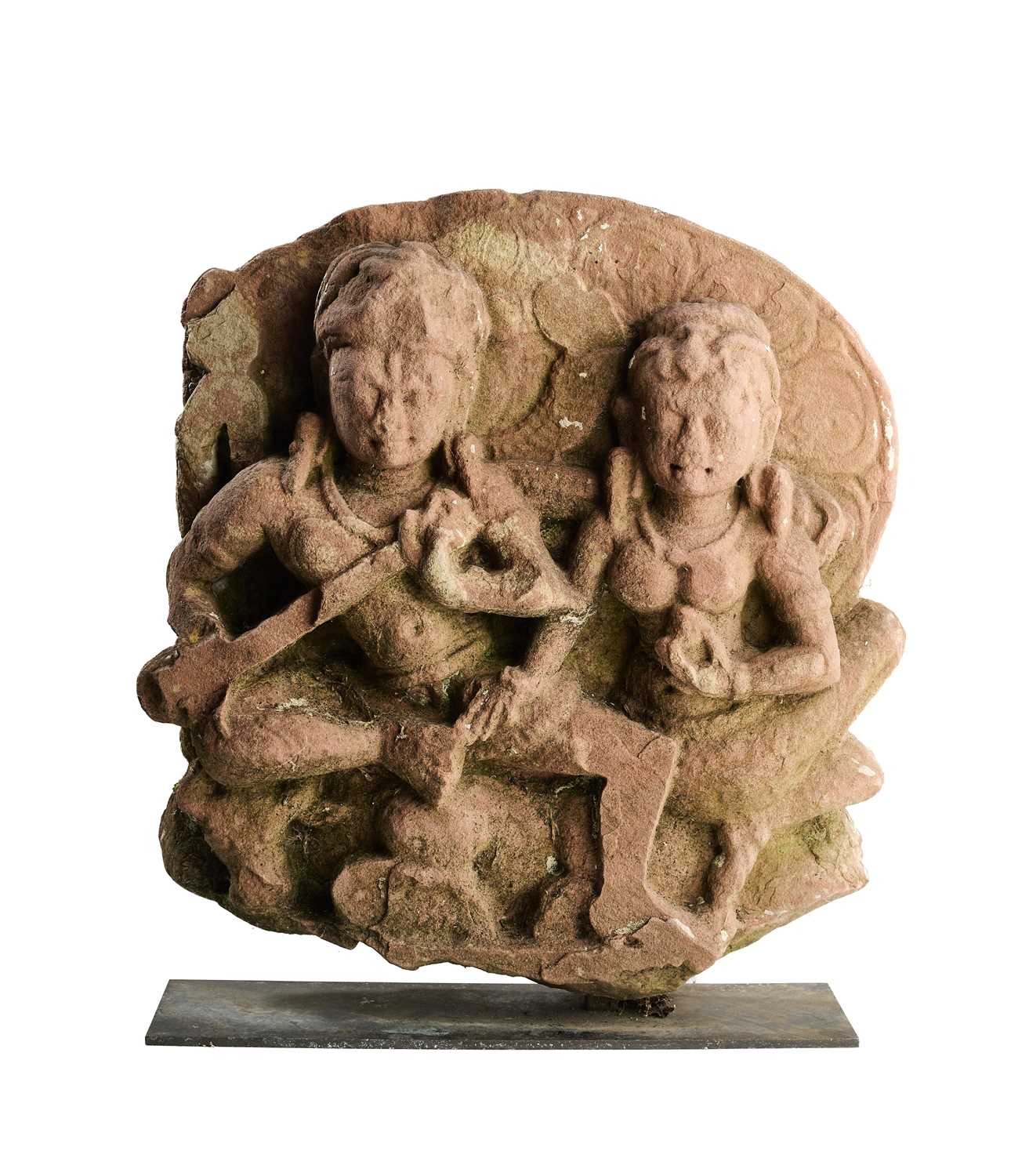 Lot 163 - A PINK SANDSTONE RELIEF FRAGMENT DEPICTING