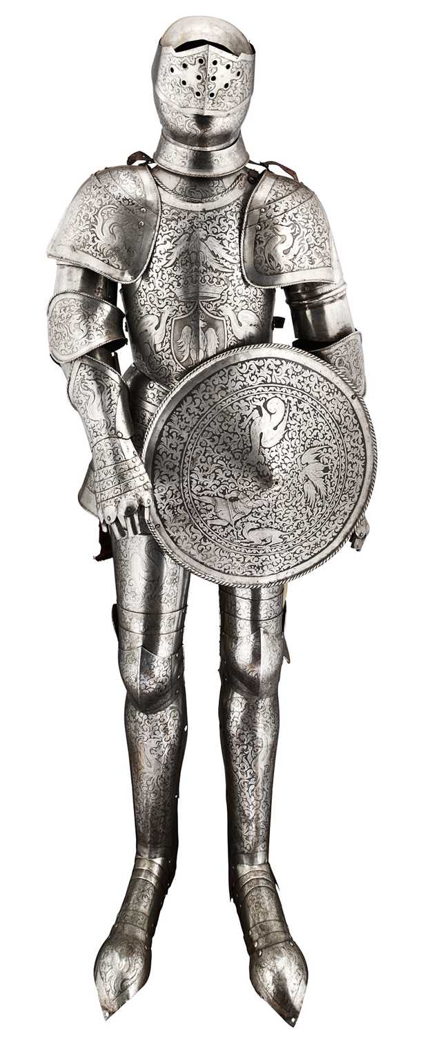 Lot 478 - A CAP-A-PIE FIELD ARMOUR WITH ETCHED