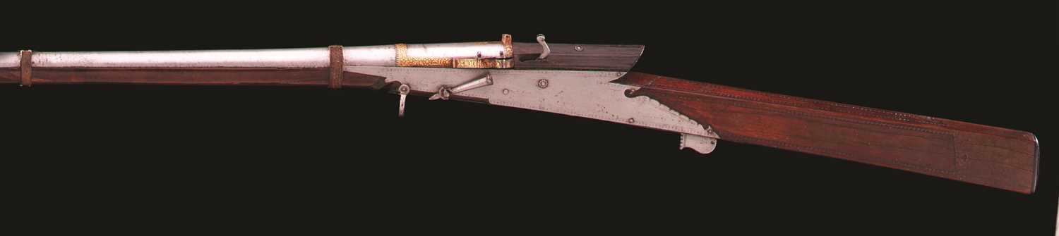 Lot 41 - A RARE INDIAN MATCHLOCK MUSKET WITH LEFT-HAND