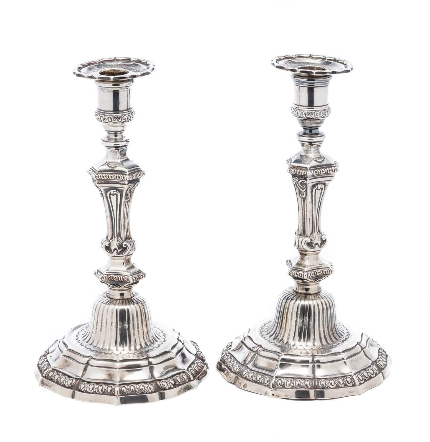 Lot 323 - A PAIR OF FRENCH SILVER CANDLESTICKS^